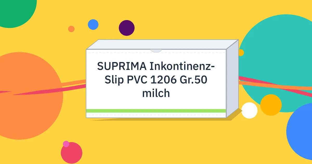 Symbolbild: Packung mit der Aufschrift SUPRIMA Inkontinenz-Slip PVC 1206 Gr.50 milch (PZN 03922237) – Verfügbarkeit und Bezug in Apotheken in Frankfurt am Main
