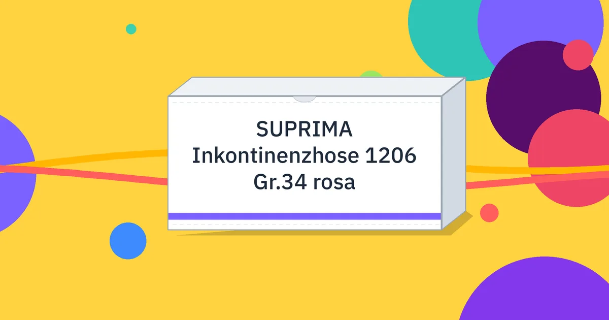 Symbolbild: Packung mit der Aufschrift SUPRIMA Inkontinenzhose 1206 Gr.34 rosa (PZN 03021505) – Verfügbarkeit und Bezug in Apotheken in Frankfurt am Main