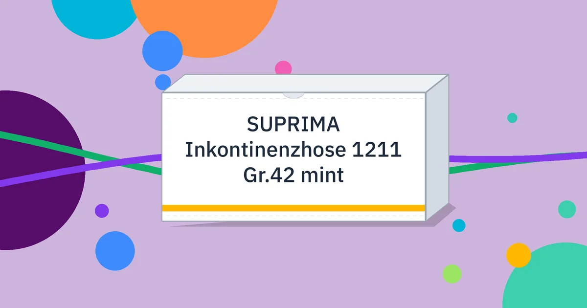 Symbolbild: Packung mit der Aufschrift SUPRIMA Inkontinenzhose 1211 Gr.42 mint (PZN 07632772) – Verfügbarkeit und Bezug in Apotheken in Frankfurt am Main