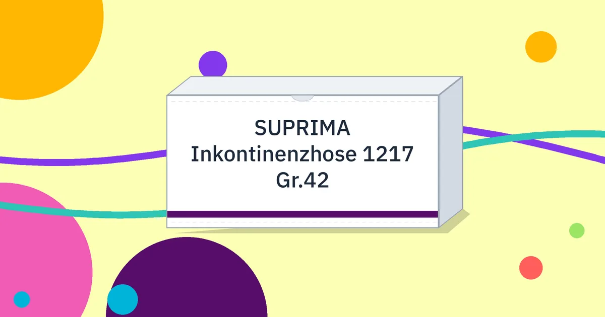 Symbolbild: Packung mit der Aufschrift SUPRIMA Inkontinenzhose 1217 Gr.42 (PZN 03719909) – Verfügbarkeit und Bezug in Apotheken in Frankfurt am Main