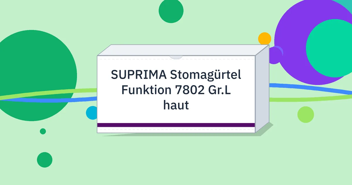 Symbolbild: Packung mit der Aufschrift SUPRIMA Stomagürtel Funktion 7802 Gr.L haut (PZN 19630979) – Verfügbarkeit und Bezug in Apotheken in Frankfurt am Main