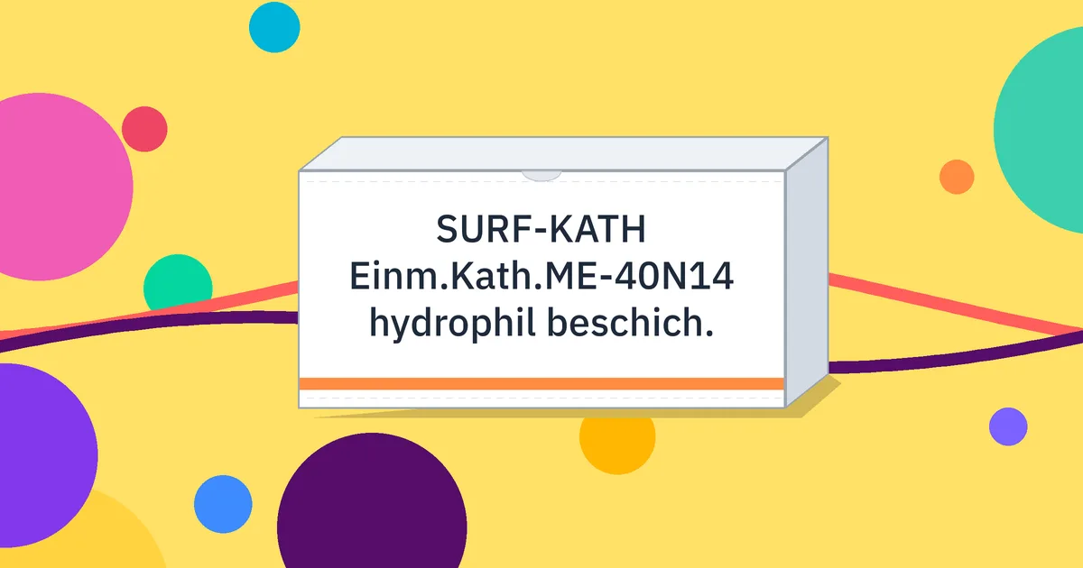 Symbolbild: Packung mit der Aufschrift SURF-KATH Einm.Kath.ME-40N14 hydrophil beschich. (PZN 05549512) – Verfügbarkeit und Bezug in Apotheken in Frankfurt am Main