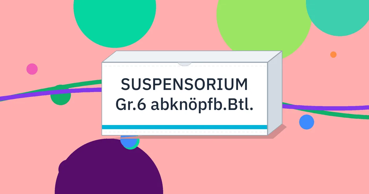 Symbolbild: Packung mit der Aufschrift SUSPENSORIUM Gr.6 abknöpfb.Btl. (PZN 01739322) – Verfügbarkeit und Bezug in Apotheken in Frankfurt am Main