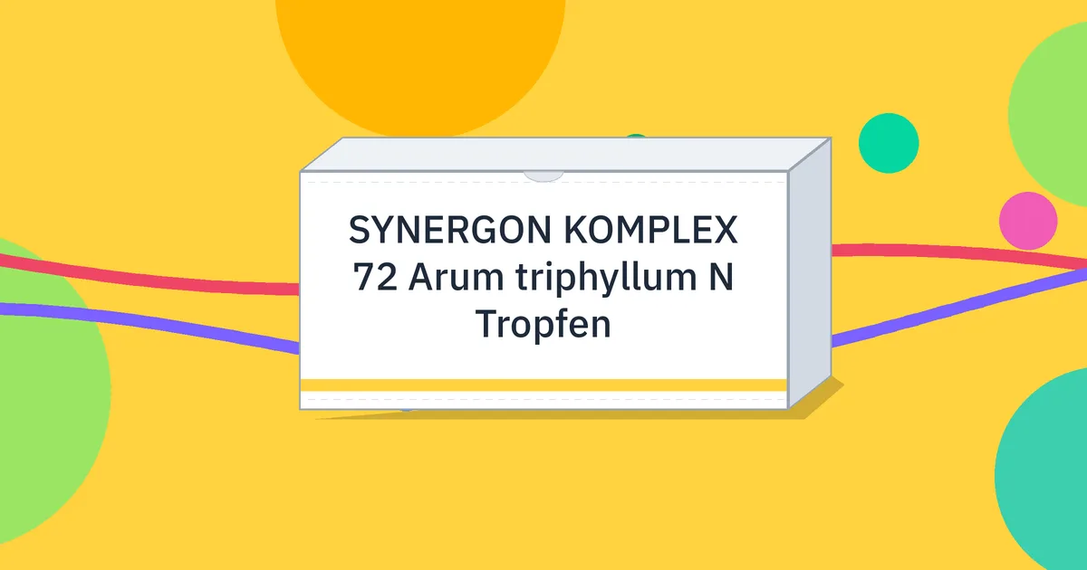 Symbolbild: Packung mit der Aufschrift SYNERGON KOMPLEX 72 Arum triphyllum N Tropfen (PZN 03574865) – Verfügbarkeit und Bezug in Apotheken in Frankfurt am Main