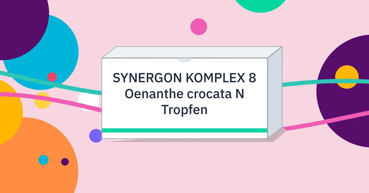 Symbolbild: Packung mit der Aufschrift SYNERGON KOMPLEX 8 Oenanthe crocata N Tropfen (PZN 03633355) – Verfügbarkeit und Bezug in Apotheken in Frankfurt am Main