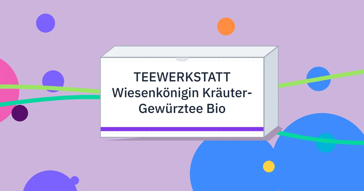 Symbolbild: Packung mit der Aufschrift TEEWERKSTATT Wiesenkönigin Kräuter-Gewürztee Bio (PZN 15786271) – Verfügbarkeit und Bezug in Apotheken in Frankfurt am Main