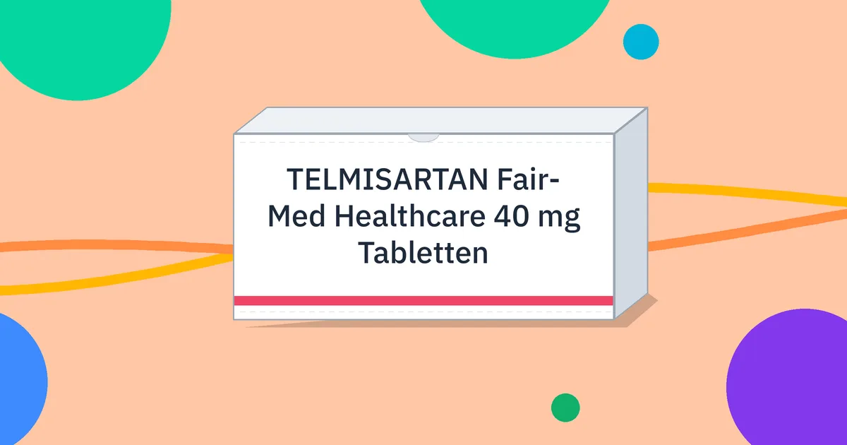 Symbolbild: Packung mit der Aufschrift TELMISARTAN Fair-Med Healthcare 40 mg Tabletten (PZN 13245967) – Verfügbarkeit und Bezug in Apotheken in Frankfurt am Main
