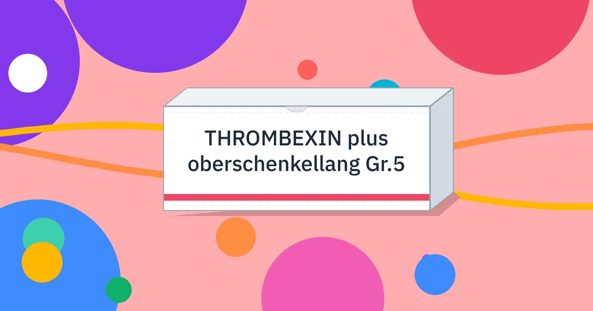 Symbolbild: Packung mit der Aufschrift THROMBEXIN plus oberschenkellang Gr.5 (PZN 01594444) – Verfügbarkeit und Bezug in Apotheken in Frankfurt am Main