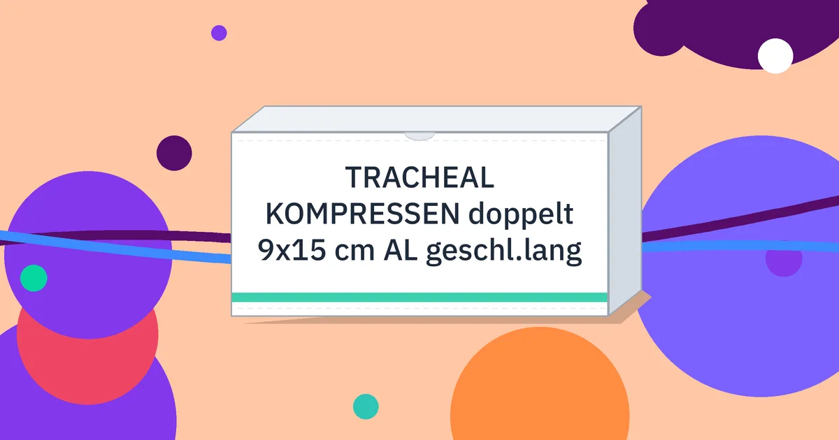Symbolbild: Packung mit der Aufschrift TRACHEAL KOMPRESSEN doppelt 9x15 cm AL geschl.lang (PZN 00140712) – Verfügbarkeit und Bezug in Apotheken in Frankfurt am Main