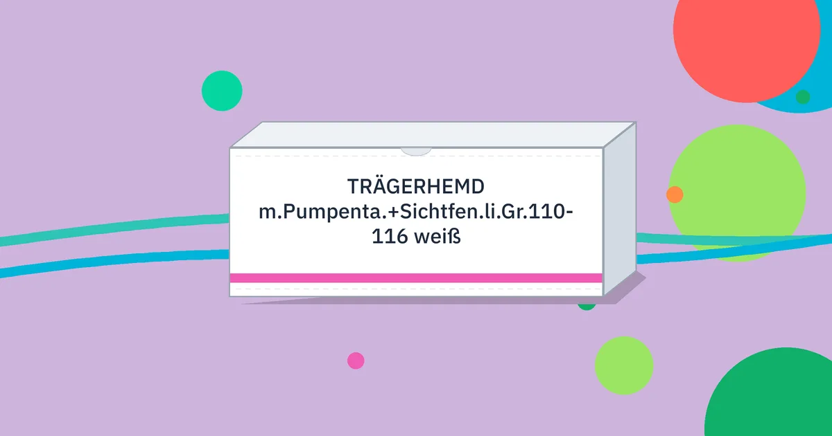 Symbolbild: Packung mit der Aufschrift TRÄGERHEMD m.Pumpenta.+Sichtfen.li.Gr.110-116 weiß (PZN 20375239) – Verfügbarkeit und Bezug in Apotheken in Frankfurt am Main