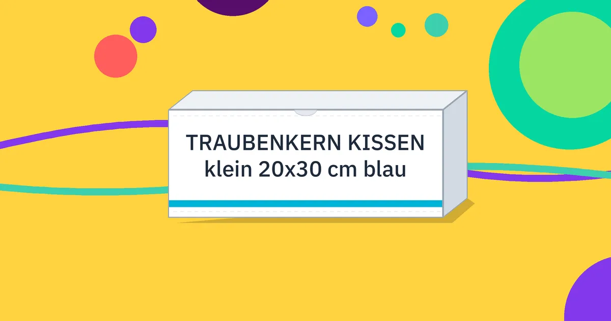 Symbolbild: Packung mit der Aufschrift TRAUBENKERN KISSEN klein 20x30 cm blau (PZN 13909657) – Verfügbarkeit und Bezug in Apotheken in Frankfurt am Main