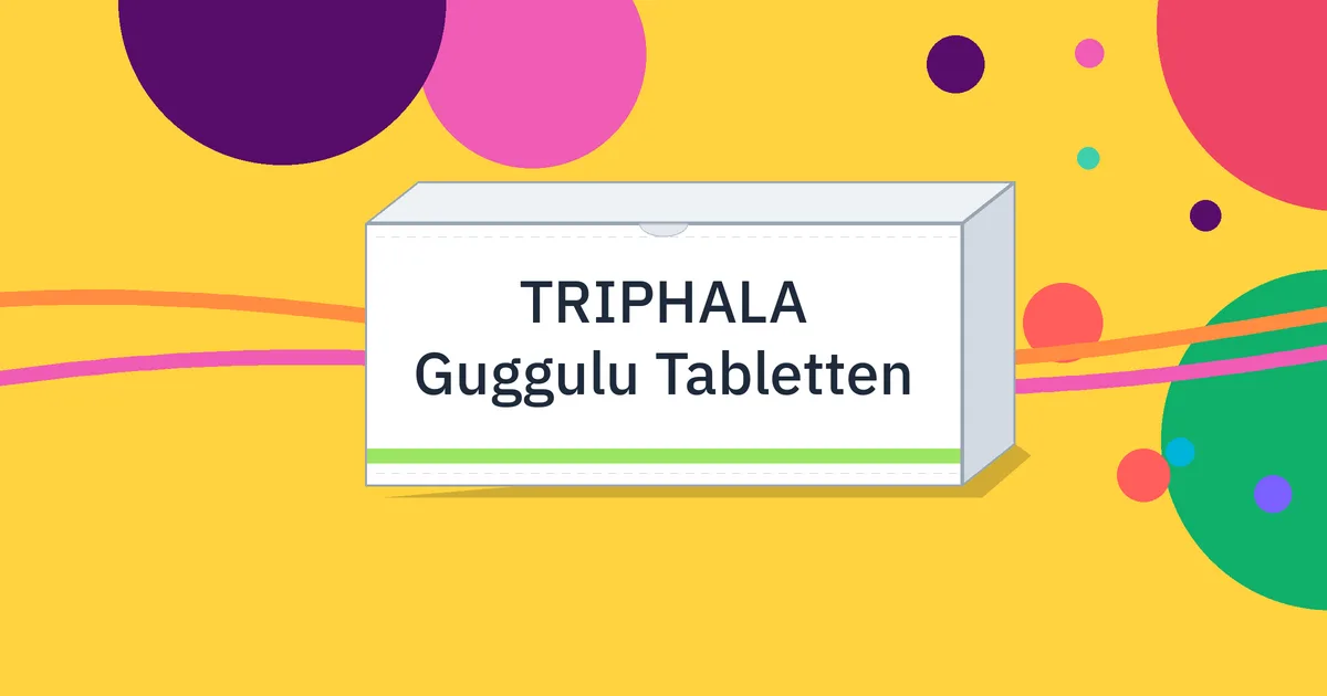 Symbolbild: Packung mit der Aufschrift TRIPHALA Guggulu Tabletten (PZN 07226405) – Verfügbarkeit und Bezug in Apotheken in Frankfurt am Main