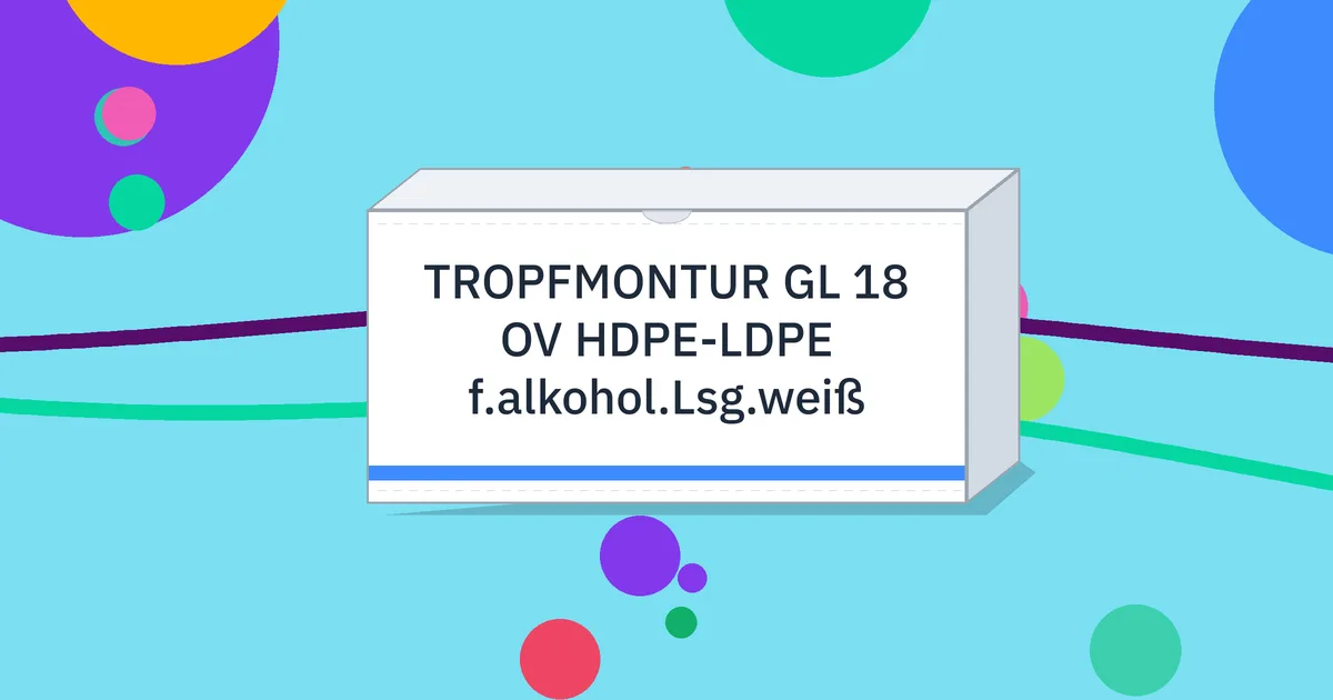 Symbolbild: Packung mit der Aufschrift TROPFMONTUR GL 18 OV HDPE-LDPE f.alkohol.Lsg.weiß (PZN 18138667) – Verfügbarkeit und Bezug in Apotheken in Frankfurt am Main