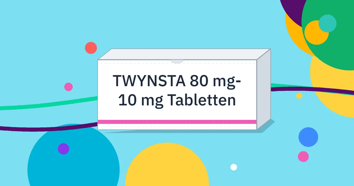 Symbolbild: Packung mit der Aufschrift TWYNSTA 80 mg-10 mg Tabletten (PZN 09930597) – Verfügbarkeit und Bezug in Apotheken in Frankfurt am Main