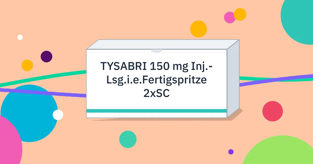 Symbolbild: Packung mit der Aufschrift TYSABRI 150 mg Inj.-Lsg.i.e.Fertigspritze 2xSC (PZN 17852322) – Verfügbarkeit und Bezug in Apotheken in Frankfurt am Main