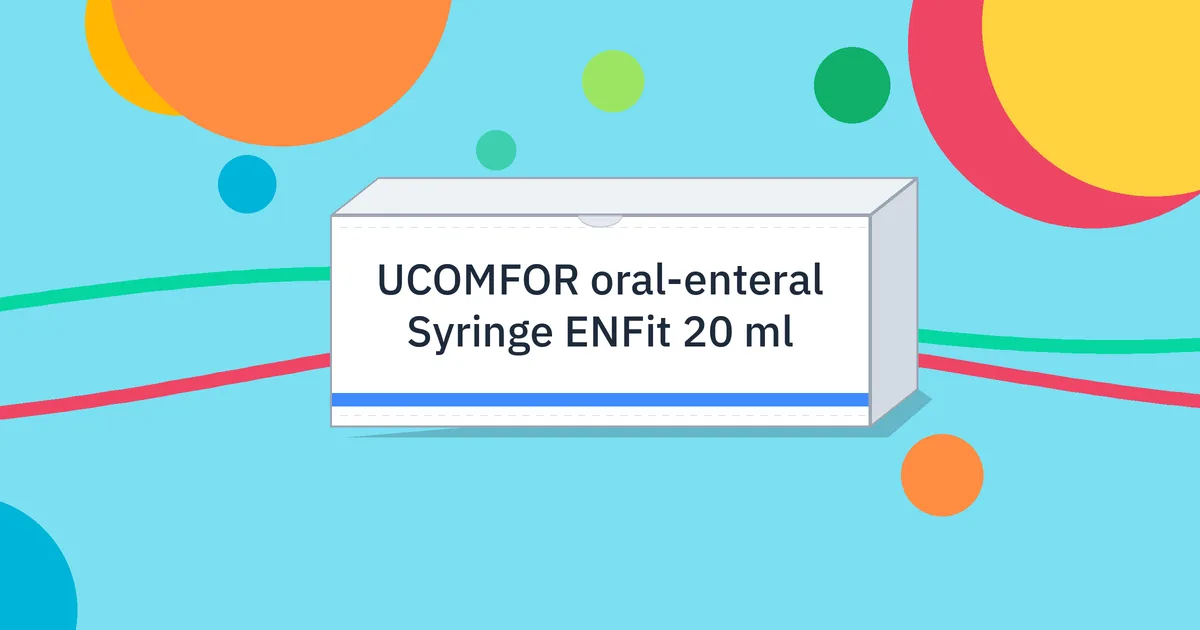 Symbolbild: Packung mit der Aufschrift UCOMFOR oral-enteral Syringe ENFit 20 ml (PZN 14261371) – Verfügbarkeit und Bezug in Apotheken in Frankfurt am Main