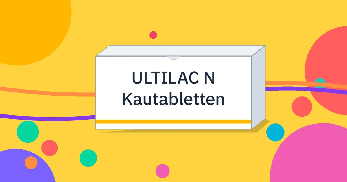 Symbolbild: Packung mit der Aufschrift ULTILAC N Kautabletten (PZN 03683146) – Verfügbarkeit und Bezug in Apotheken in Frankfurt am Main