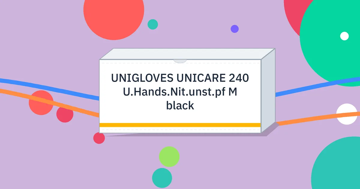 Symbolbild: Packung mit der Aufschrift UNIGLOVES UNICARE 240 U.Hands.Nit.unst.pf M black (PZN 19537613) – Verfügbarkeit und Bezug in Apotheken in Frankfurt am Main