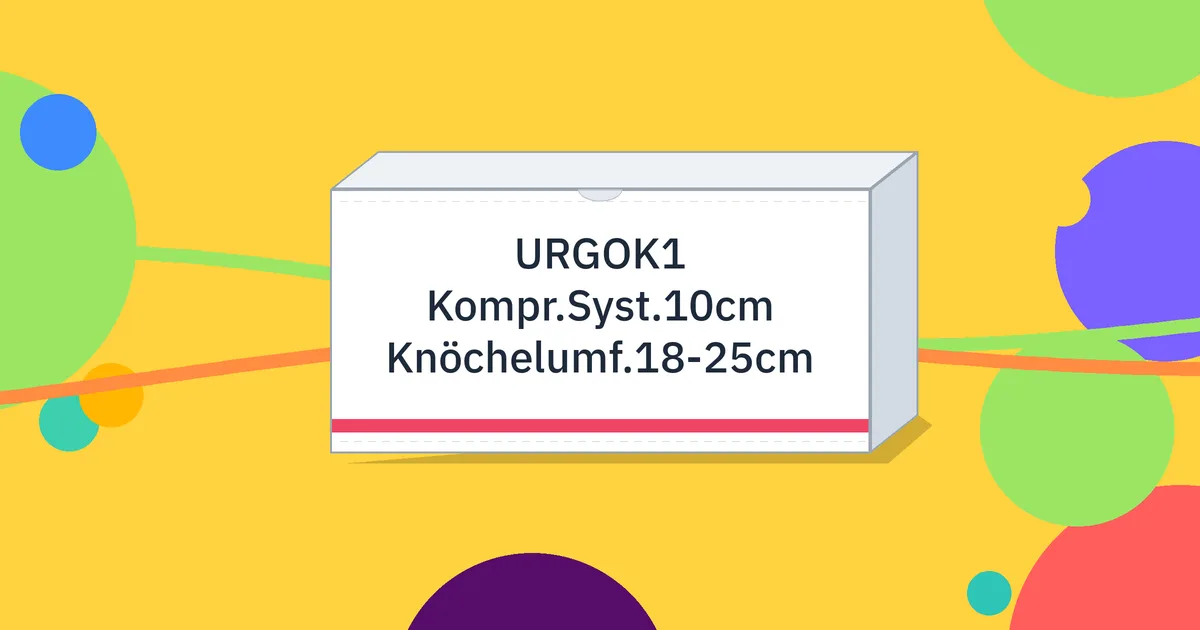Symbolbild: Packung mit der Aufschrift URGOK1 Kompr.Syst.10cm Knöchelumf.18-25cm (PZN 20608086) – Verfügbarkeit und Bezug in Apotheken in Frankfurt am Main
