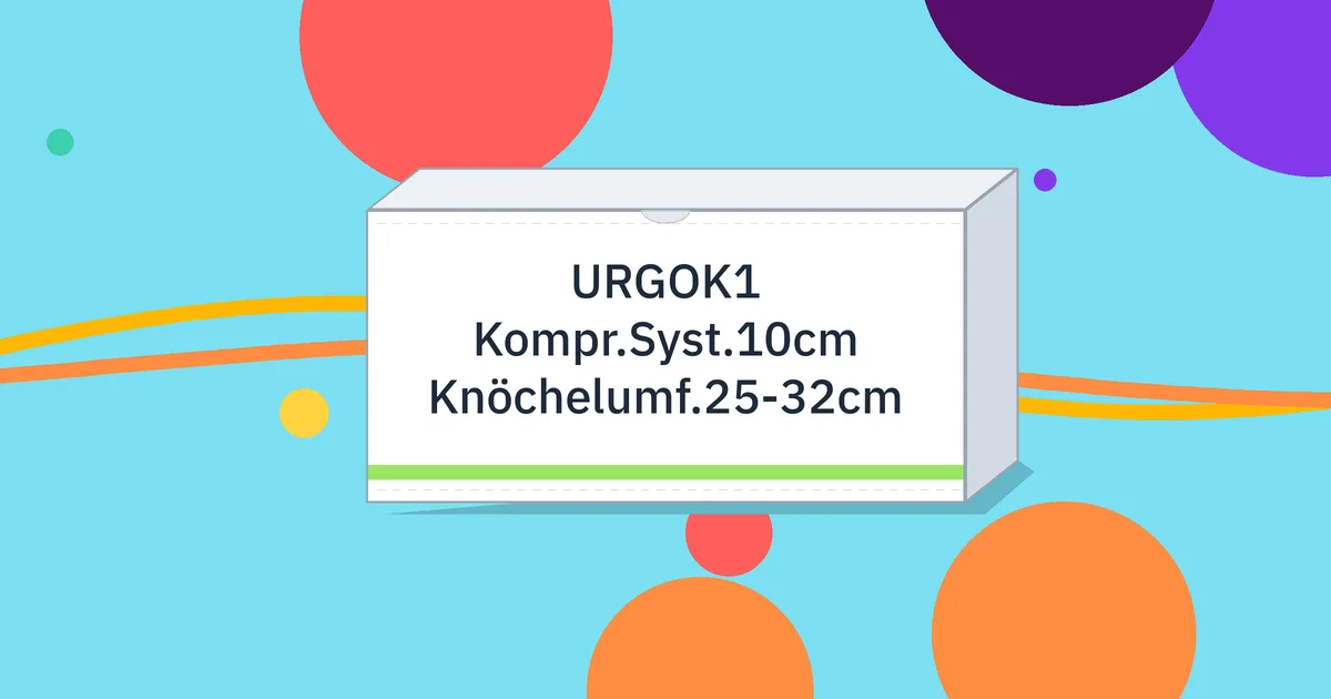 Symbolbild: Packung mit der Aufschrift URGOK1 Kompr.Syst.10cm Knöchelumf.25-32cm (PZN 20893721) – Verfügbarkeit und Bezug in Apotheken in Frankfurt am Main