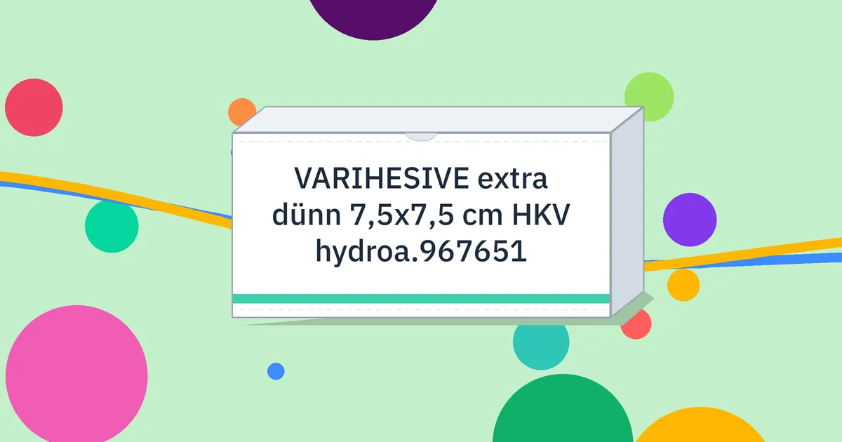 Symbolbild: Packung mit der Aufschrift VARIHESIVE extra dünn 7,5x7,5 cm HKV hydroa.967651 (PZN 00023403) – Verfügbarkeit und Bezug in Apotheken in Frankfurt am Main