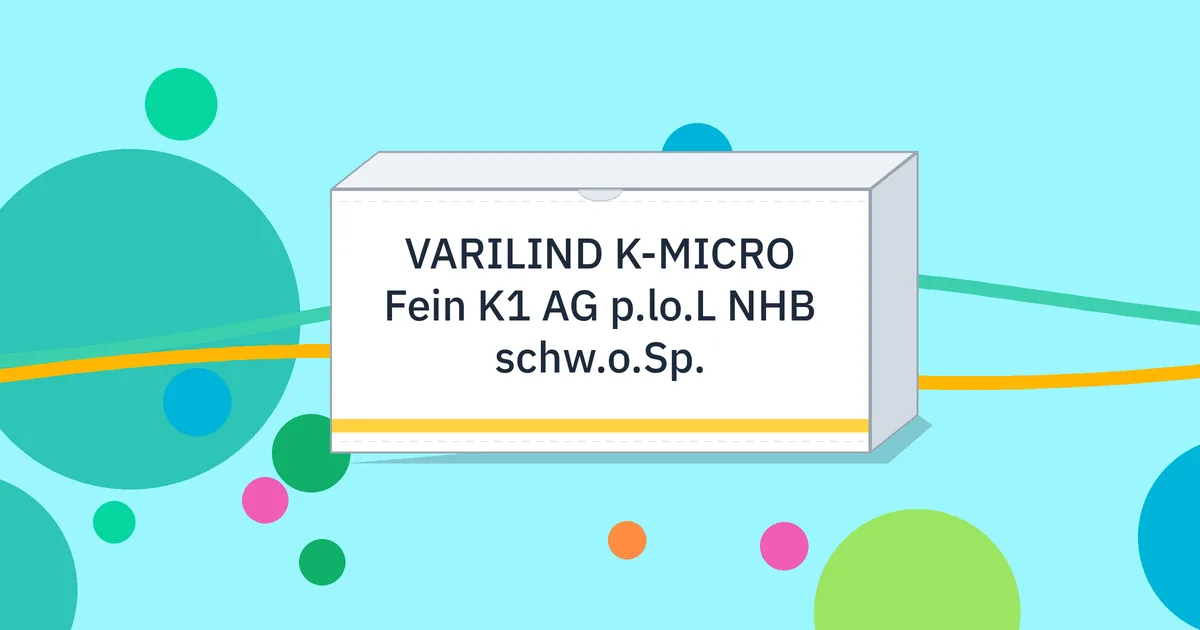 Symbolbild: Packung mit der Aufschrift VARILIND K-MICRO Fein K1 AG p.lo.L NHB schw.o.Sp. (PZN 20555438) – Verfügbarkeit und Bezug in Apotheken in Frankfurt am Main