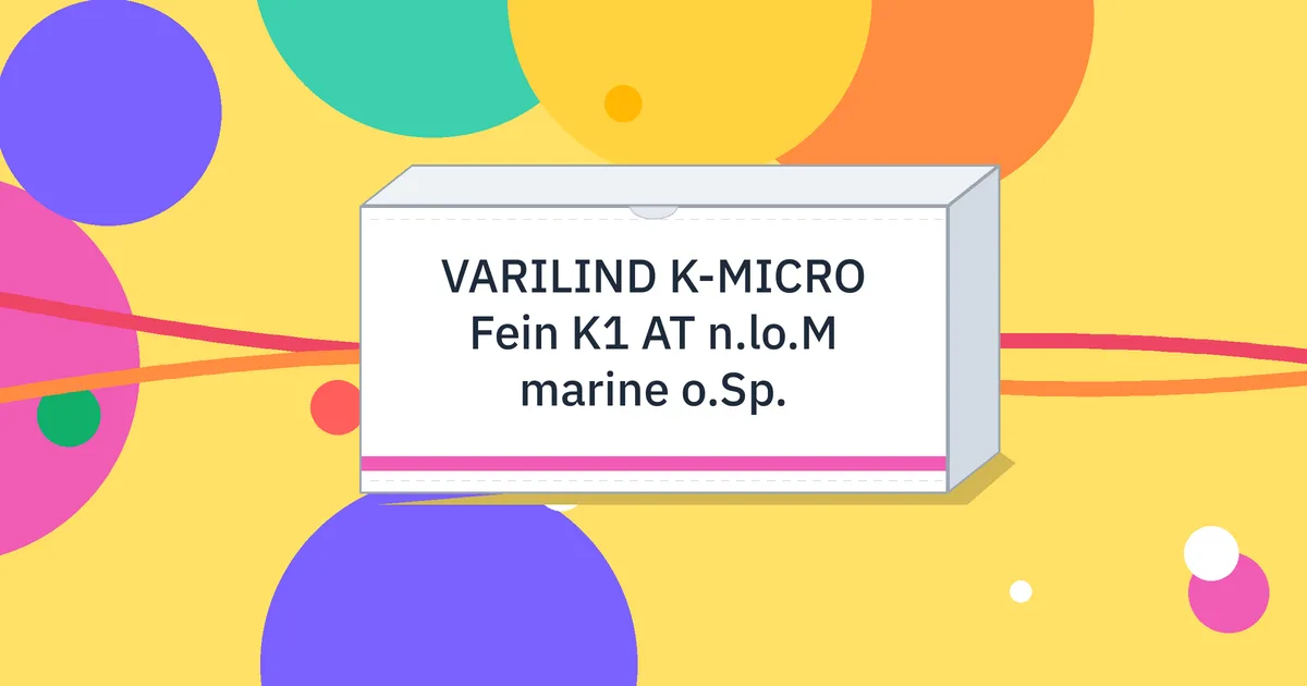Symbolbild: Packung mit der Aufschrift VARILIND K-MICRO Fein K1 AT n.lo.M marine o.Sp. (PZN 20552204) – Verfügbarkeit und Bezug in Apotheken in Frankfurt am Main