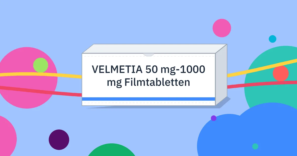 Symbolbild: Packung mit der Aufschrift VELMETIA 50 mg-1000 mg Filmtabletten (PZN 19236320) – Verfügbarkeit und Bezug in Apotheken in Frankfurt am Main