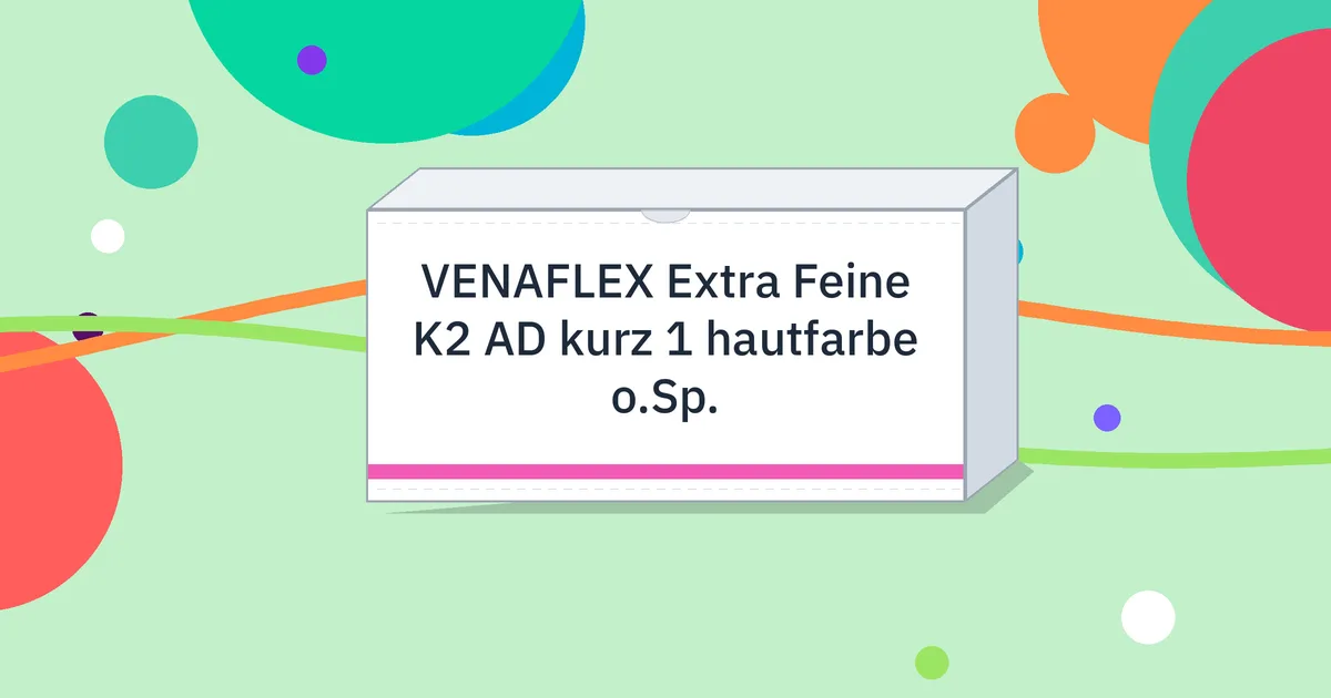 Symbolbild: Packung mit der Aufschrift VENAFLEX Extra Feine K2 AD kurz 1 hautfarbe o.Sp. (PZN 18307880) – Verfügbarkeit und Bezug in Apotheken in Frankfurt am Main
