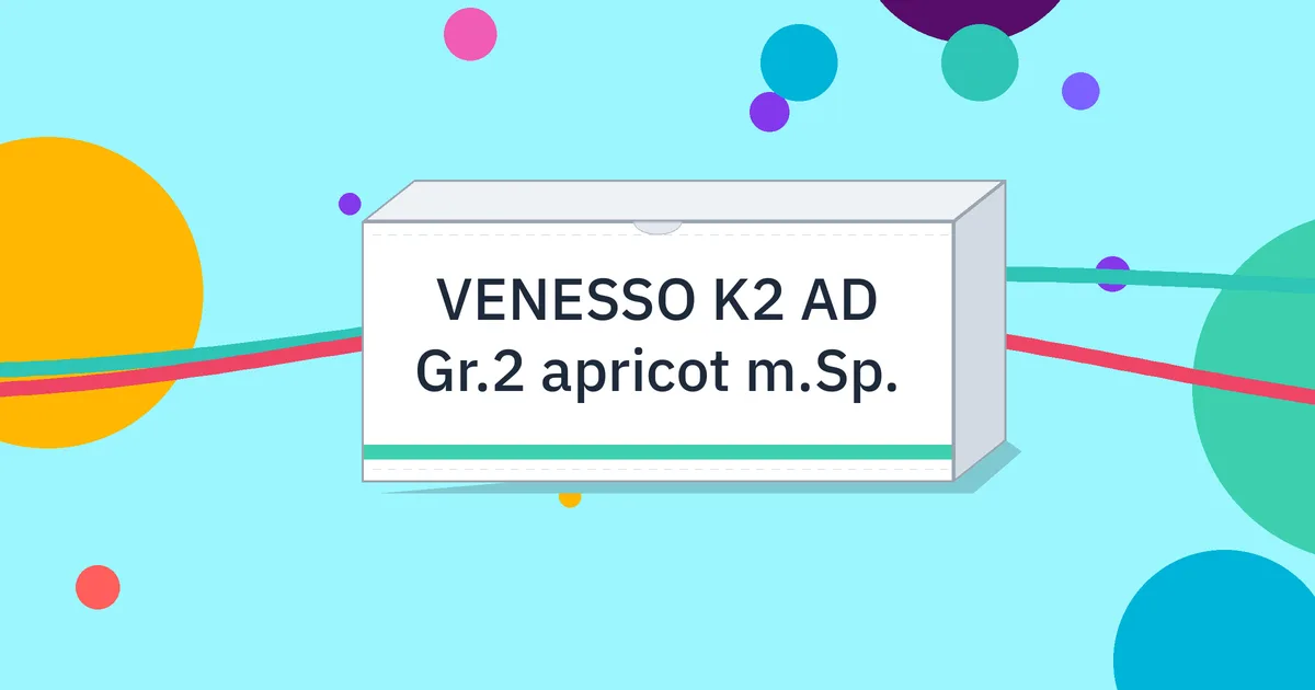 Symbolbild: Packung mit der Aufschrift VENESSO K2 AD Gr.2 apricot m.Sp. (PZN 03257194) – Verfügbarkeit und Bezug in Apotheken in Frankfurt am Main
