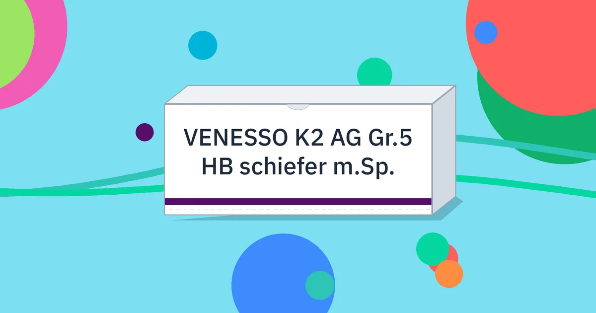 Symbolbild: Packung mit der Aufschrift VENESSO K2 AG Gr.5 HB schiefer m.Sp. (PZN 03263929) – Verfügbarkeit und Bezug in Apotheken in Frankfurt am Main