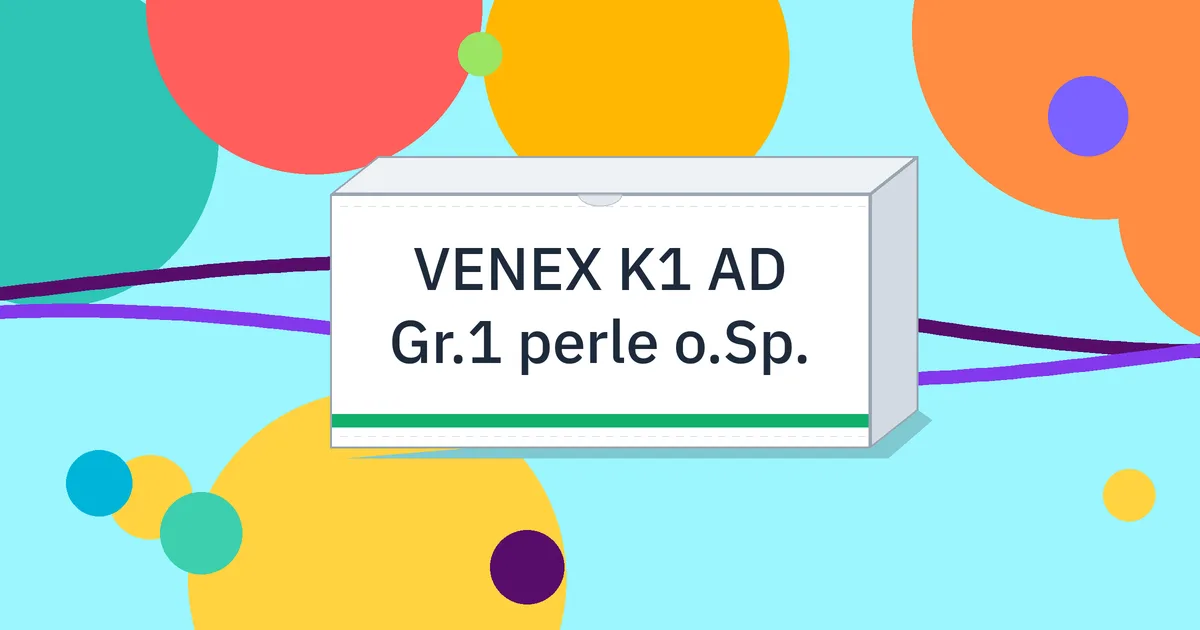 Symbolbild: Packung mit der Aufschrift VENEX K1 AD Gr.1 perle o.Sp. (PZN 03184957) – Verfügbarkeit und Bezug in Apotheken in Frankfurt am Main