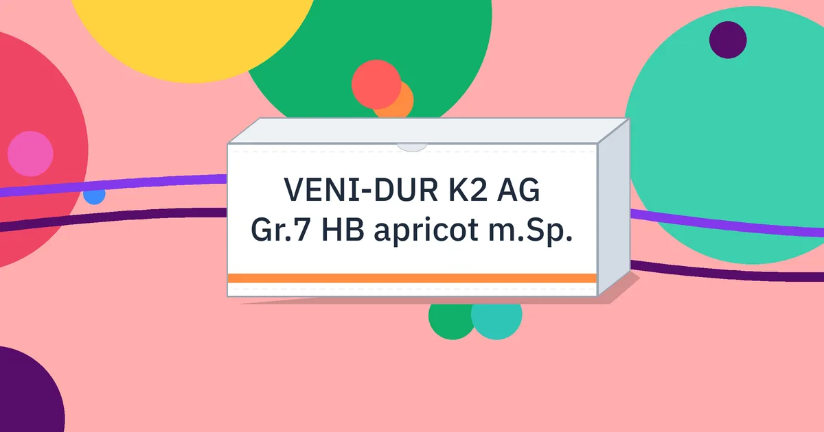 Symbolbild: Packung mit der Aufschrift VENI-DUR K2 AG Gr.7 HB apricot m.Sp. (PZN 03244263) – Verfügbarkeit und Bezug in Apotheken in Frankfurt am Main