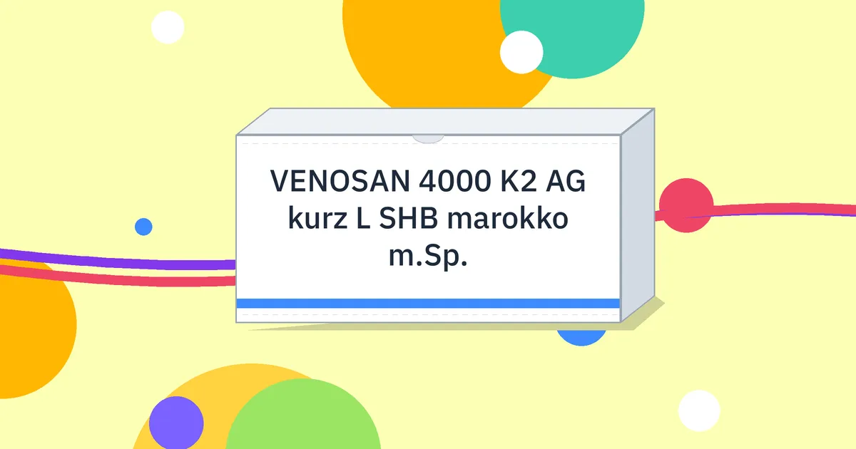 Symbolbild: Packung mit der Aufschrift VENOSAN 4000 K2 AG kurz L SHB marokko m.Sp. (PZN 14426168) – Verfügbarkeit und Bezug in Apotheken in Frankfurt am Main