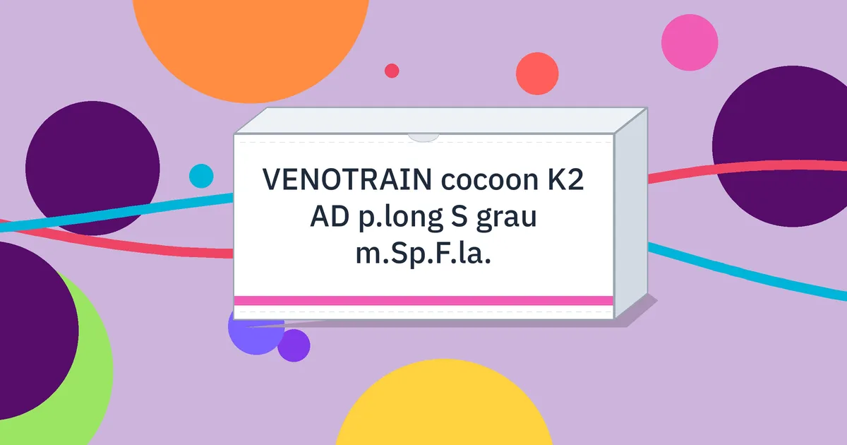 Symbolbild: Packung mit der Aufschrift VENOTRAIN cocoon K2 AD p.long S grau m.Sp.F.la. (PZN 19198849) – Verfügbarkeit und Bezug in Apotheken in Frankfurt am Main