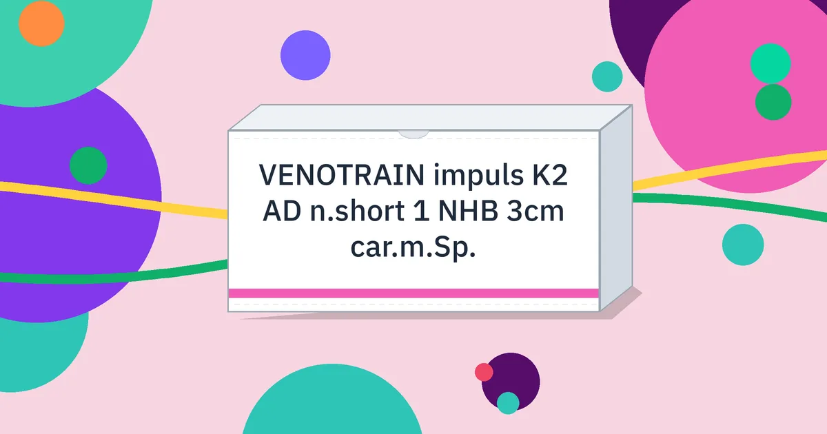 Symbolbild: Packung mit der Aufschrift VENOTRAIN impuls K2 AD n.short 1 NHB 3cm car.m.Sp. (PZN 00638429) – Verfügbarkeit und Bezug in Apotheken in Frankfurt am Main
