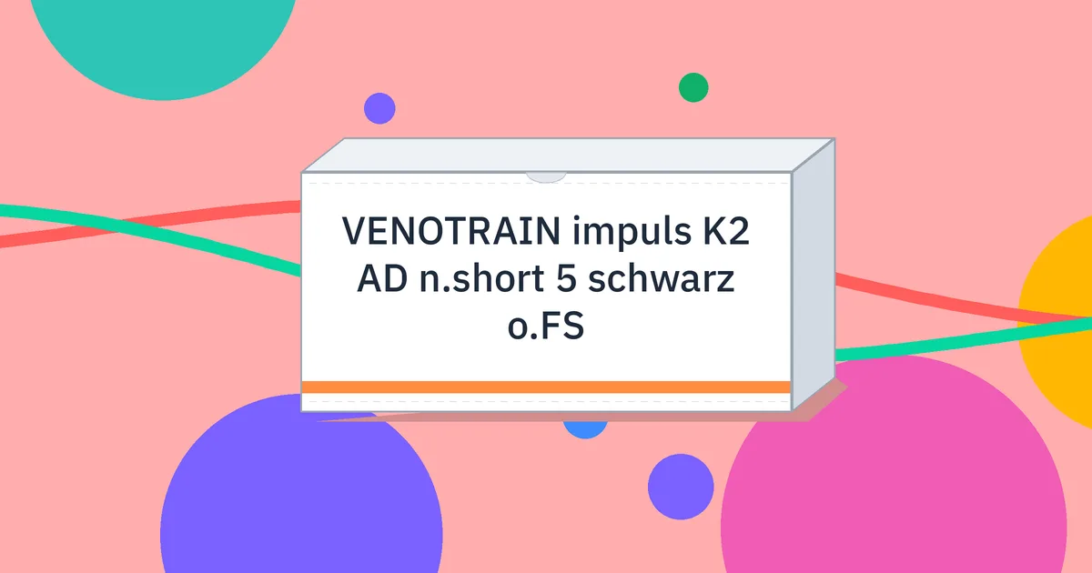 Symbolbild: Packung mit der Aufschrift VENOTRAIN impuls K2 AD n.short 5 schwarz o.FS (PZN 00627437) – Verfügbarkeit und Bezug in Apotheken in Frankfurt am Main