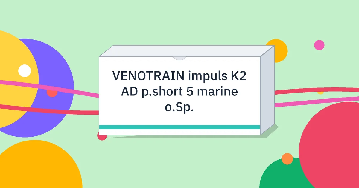 Symbolbild: Packung mit der Aufschrift VENOTRAIN impuls K2 AD p.short 5 marine o.Sp. (PZN 15221528) – Verfügbarkeit und Bezug in Apotheken in Frankfurt am Main