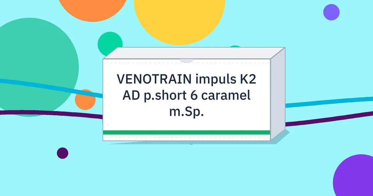 Symbolbild: Packung mit der Aufschrift VENOTRAIN impuls K2 AD p.short 6 caramel m.Sp. (PZN 00613168) – Verfügbarkeit und Bezug in Apotheken in Frankfurt am Main