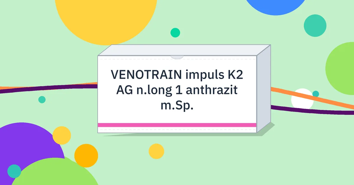 Symbolbild: Packung mit der Aufschrift VENOTRAIN impuls K2 AG n.long 1 anthrazit m.Sp. (PZN 15212311) – Verfügbarkeit und Bezug in Apotheken in Frankfurt am Main