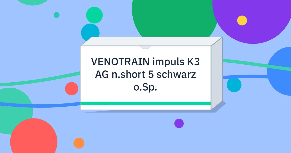Symbolbild: Packung mit der Aufschrift VENOTRAIN impuls K3 AG n.short 5 schwarz o.Sp. (PZN 00503149) – Verfügbarkeit und Bezug in Apotheken in Frankfurt am Main