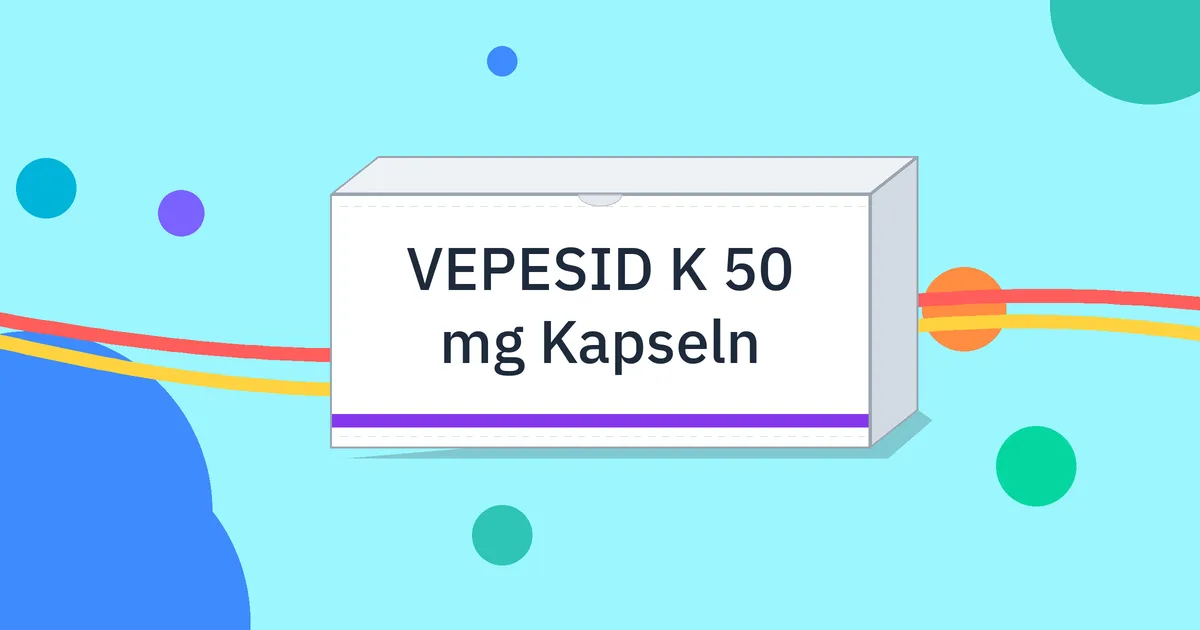 Symbolbild: Packung mit der Aufschrift VEPESID K 50 mg Kapseln (PZN 01837272) – Verfügbarkeit und Bezug in Apotheken in Frankfurt am Main