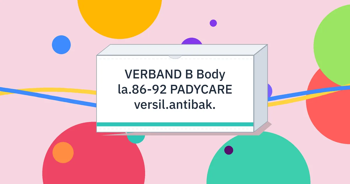Symbolbild: Packung mit der Aufschrift VERBAND B Body la.86-92 PADYCARE versil.antibak. (PZN 10938434) – Verfügbarkeit und Bezug in Apotheken in Frankfurt am Main