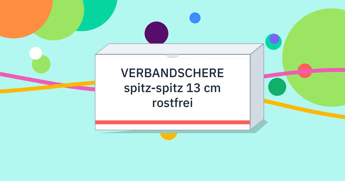 Symbolbild: Packung mit der Aufschrift VERBANDSCHERE spitz-spitz 13 cm rostfrei (PZN 07004900) – Verfügbarkeit und Bezug in Apotheken in Frankfurt am Main