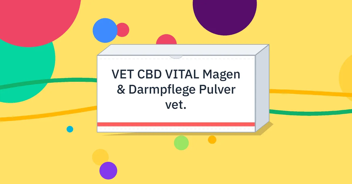 Symbolbild: Packung mit der Aufschrift VET CBD VITAL Magen & Darmpflege Pulver vet. (PZN 16801587) – Verfügbarkeit und Bezug in Apotheken in Frankfurt am Main