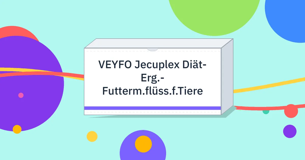 Symbolbild: Packung mit der Aufschrift VEYFO Jecuplex Diät-Erg.-Futterm.flüss.f.Tiere (PZN 18378791) – Verfügbarkeit und Bezug in Apotheken in Frankfurt am Main