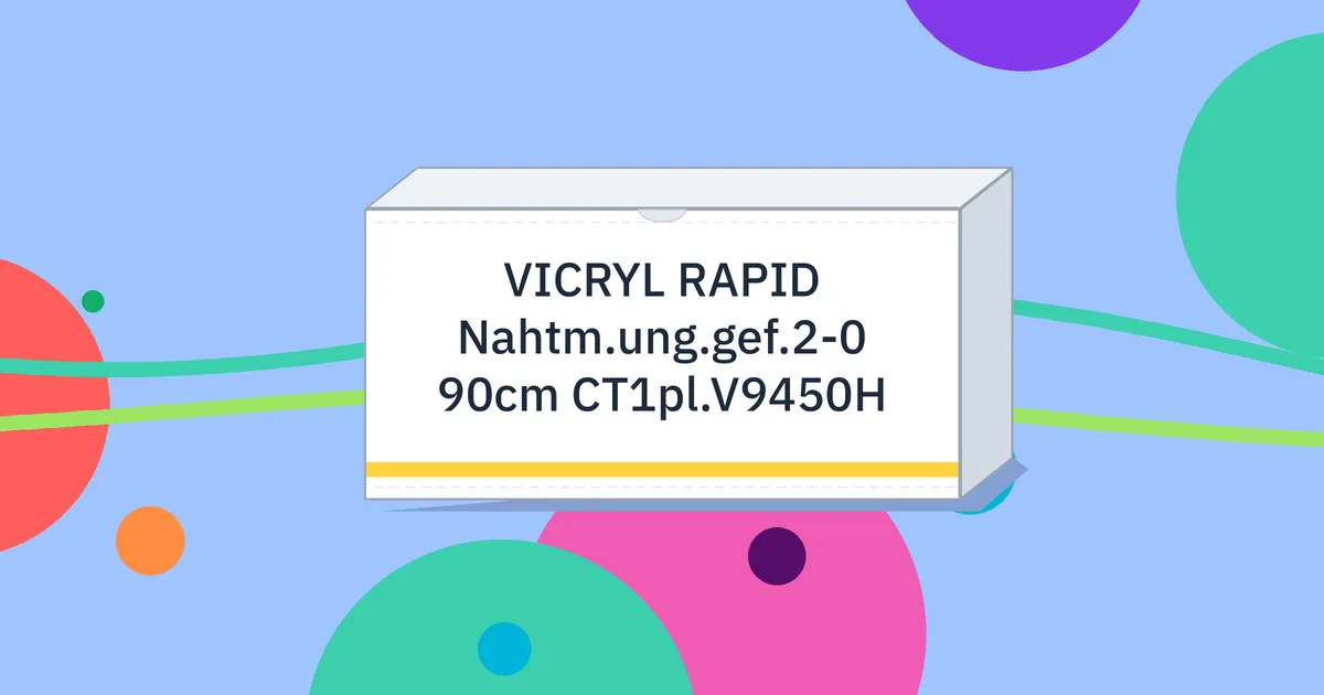 Symbolbild: Packung mit der Aufschrift VICRYL RAPID Nahtm.ung.gef.2-0 90cm CT1pl.V9450H (PZN 16798141) – Verfügbarkeit und Bezug in Apotheken in Frankfurt am Main
