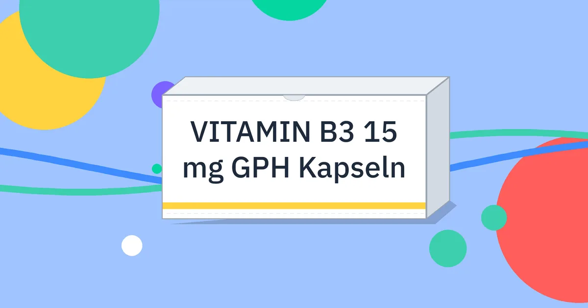 Symbolbild: Packung mit der Aufschrift VITAMIN B3 15 mg GPH Kapseln (PZN 09323348) – Verfügbarkeit und Bezug in Apotheken in Frankfurt am Main