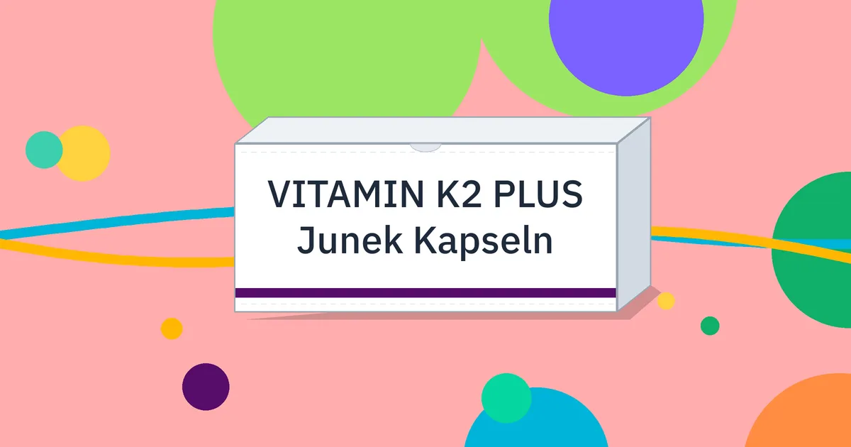 Symbolbild: Packung mit der Aufschrift VITAMIN K2 PLUS Junek Kapseln (PZN 11189555) – Verfügbarkeit und Bezug in Apotheken in Frankfurt am Main