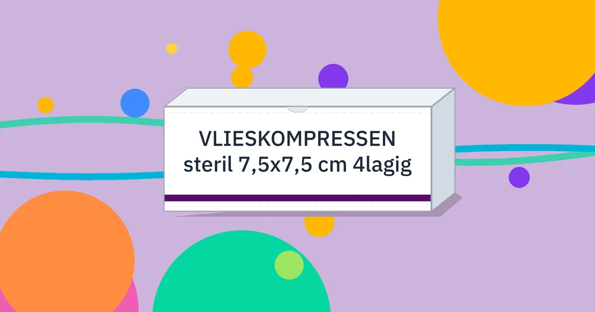 Symbolbild: Packung mit der Aufschrift VLIESKOMPRESSEN steril 7,5x7,5 cm 4lagig (PZN 17549500) – Verfügbarkeit und Bezug in Apotheken in Frankfurt am Main